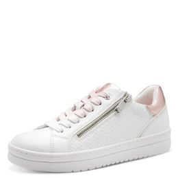 Plateausneaker Marco Tozzi, Damen, Gr. 41, wei&szlig;, puder, Lederimitat, unifarben mit Farbeinsatz, Schuhe Plateausneaker, Freizeitschuh, Halbschuh, Schn&uuml;rschuh in veganer Verarbeitung