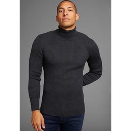Rollkragenpullover Bruno Banani, Herren, Gr. L (52/54), schwarz (anthrazit melange), Feinstrick, Obermaterial: 50% Baumwolle, 50% Polyacryl, unifarben, Basic, slim fit, Rippstrickb&uuml;ndchen, Pullover Rollkragenpullover, in Rippenqualit&auml;t