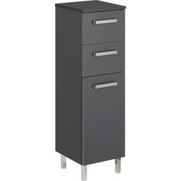 Unterschrank SAPHIR "Quickset Badschrank mit 1 T&uuml;r, 2 Schubladen, 30 cm breit", grau (anthrazit, anthrazit glanz), B:30cm H:100,5cm T:33cm, Holzwerkstoff, Schr&auml;nke, Unterschrank, Badezimmer-Unterschrank inkl. T&uuml;rd&auml;mpfer, Griffe in Chrom Glanz