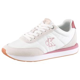 Keilsneaker Calvin Klein "RETRO RUNNER ESS MIX MAT", Damen, Gr. 41, wei&szlig;, rose, Textil, Veloursleder, kontrastfarbene Details, Basic, Schuhe Keilsneaker, Schn&uuml;rschuh, Halbschuh, Freizeitschuh mit leichter Laufsohle