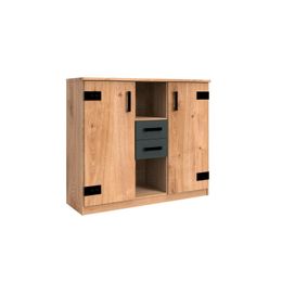 Kombikommode wimex "Liverpool, Schrank 2trg.mit 2 Schubladen, Made in Germany", grau (plankeneiche, nachbildung, abgesetzt graphitfarben), B:124cm H:105cm T:41cm, Sideboards, Kombikommode, mit Soft-Close, 124/41/105cm, Industrial Design