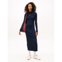 Maxikleid Tommy Jeans "TJW MAXI BADGE SWEATER DRESS EXT", Damen, Gr. XS (34), N-Gr, schwarz night navy, Jersey, Obermaterial: 82% Baumwolle, 18% Polyamid, unifarben, regular fit lang, Kleider Maxikleid