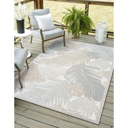 Teppich "Odette, LAGERR&Auml;UMUNG", beige (cream,beige,grau), B:200cm H:8mm L:300cm, Polypropylen, MyFlair M&Ouml;BEL & ACCESSOIRES, Teppiche, Teppich, Bl&auml;tter Motiv, Hoch-Tief Effekt, Outdoor geeignet, Balkon, Terrasse