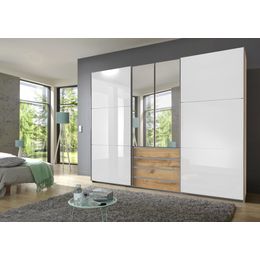 Schwebet&uuml;renschrank wimex "Magic by fresh to go", braun (plankeneichefarben, au&szlig;ent&uuml;ren wei&szlig;glas), B:300cm H:236cm T:65cm, Schr&auml;nke, Schwebet&uuml;renschrank