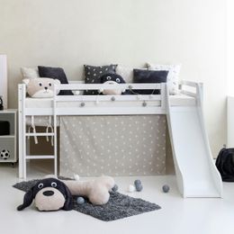 Hochbett Hoppekids "&laquo;Pets Silbergrau&raquo;", wei&szlig; (wei&szlig;, silber cloud grau, wei&szlig;, wei&szlig;), B:101cm H:9cm L:208cm, Bett: 100% Massivholz, Nordische Kiefer;Rutsche: MDF;Vorhang: 100% Baumwolle;Matratze: Waterlily-Schaum mit vertikalen L&uuml;ftungsschlitzen;Matratzenbezug: 23% Bambus, 77% Polyester, gesteppt mit Thermowolle, Hochbetten, Hochbett, Rutsche & Vorhang Grau und viel Auswahl
