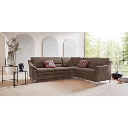 Ecksofa Home Affaire "Cardoso L-Form", braun, B:260cm H:90cm T:230cm, Luxus-Microfaser ALTARA NUBUCK (100% Polyester);Luxus-Microfaser weich (90% Polyester, 10% Polyamid);Struktur (52%Polyester, 35% Acryl, 13%Cotton);Luxus-Microfaser Lederoptik (100% Polyester), Sofas, Ecksofa, mit Trapezecke f&uuml;r mehr Sitzkomfort, wahlweise auch mit Bettfunktion