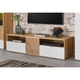 Lowboard VOGL M&Ouml;BELFABRIK, beige (altholzeiche, wei&szlig;), B:160cm H:43cm T:50cm, Sideboards, Lowboard, Breite 160 cm mit Hirnholzelement