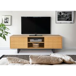 Lowboard Andas, braun (eiche, schwarz), B:150cm H:50cm T:40cm, Sideboards, Lowboard, Kommode mit besonderem Print, push-to-open Funktion, FSC