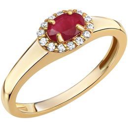 Goldring Firetti "Schmuck Geschenk Gold 375 Fingerring Ring" Gr. 52, rot (gelbgoldfarben, rot, kristallwei&szlig;), Fingerringe, Damen, 52, Gelbgold 375, 2mm, Goldring, mit Rubin, Zirkonia (synth.)