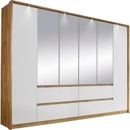 Dreht&uuml;renschrank Rauch "Mainz mit Spiegel und Passepartout", wei&szlig; (eiche artisan, alpinwei&szlig;), B:275cm H:212cm T:58cm, Holzwerkstoff, Schr&auml;nke, Dreht&uuml;renschrank, optional mit Beleuchtung, Au&szlig;ent&uuml;ren mit Push-to-Open Funktion