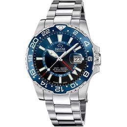 Quarzuhr Jaguar "Executive Ceramic GMT", silber (silberfarben, blau), Armbanduhren, Herren, Quarzuhr, Armbanduhr, Herrenuhr, Saphirglas, Swiss Made, bis 20 bar wasserdicht