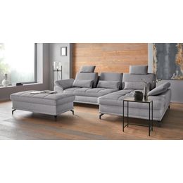 Ecksofa OTTO HOME "Costello L-Form, B: 301 cm mit Sitztiefen-, Armteilverstellung &", grau, B:301cm H:89cm T:176cm, 100% Polyester;Samtoptik (100% Polyester), Sofas, Ecksofa, 3 Nierenkissen, optional Bettfunktion & Bettkasten