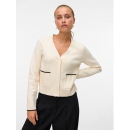 V&eacute;ro Moda Strickjacke VERO MODA "VMGOLD LS V-NECK CONTRAST CARDIGAN", Damen, Gr. M, birch detail:with schwarz, Strick, Obermaterial: 50% Viskose, 28% Polyester, 22% Nylon, unifarben, regular fit normal, V-Ausschnitt, Strickjacken Strickjacke