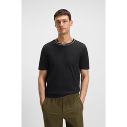 T-Shirt BOSS Green "Tee", Herren, Gr. 3XL, schwarz (schwarz001), Single Jersey, Obermaterial: 100% Baumwolle, unifarben, regular fit h&uuml;ftlang, Rundhals, Shirts T-Shirt, mit Streifendetail am Ausschnitt