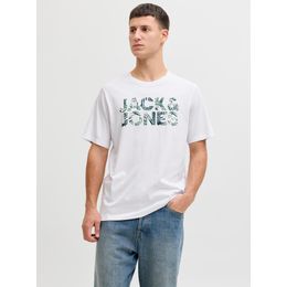 Jack & Jones Kurzarmshirt JACK & JONES "JJEJEFF LOGO TEE SS SN", Herren, Gr. M, wei&szlig;, Jersey, Obermaterial: 100% Baumwolle, bedruckt, normal, Shirts Kurzarmshirt, mit Logoprint