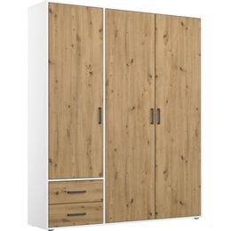 Dreht&uuml;renschrank Rauch "Kleiderschrank Schrank Garderobe W&auml;scheschrank VOYAGER", wei&szlig; (alpinwei&szlig;, eiche artisan, griffe graumetallic), B:140cm H:194cm T:53cm, Holzwerkstoff, Schr&auml;nke, Dreht&uuml;renschrank, mit 2 modernen Griffvarianten, mit Au&szlig;enschubladen MADE IN GERMANY