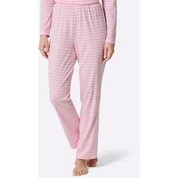 w&auml;schepur Pyjamahose W&Auml;SCHEPUR, Damen, Gr. 48/50, Normalgr&ouml;&szlig;en, ros&eacute;, wei&szlig;, geringelt, 100% Baumwolle, gemustert, gestreift, Hosen Pyjamahose