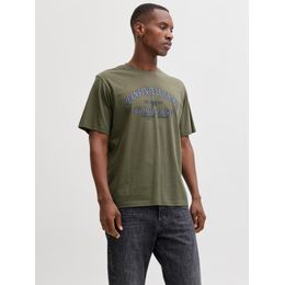 Jack & Jones Rundhalsshirt JACK & JONES "JJEDENVER GRAPHIC TEE SS O-NECK SN", Herren, Gr. XS, dusty olive, Jersey, Obermaterial: 100% Baumwolle, bedruckt, Rundhals, Shirts Rundhalsshirt, mit Logobranding