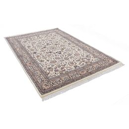 Orientteppich Theko "Benares Isfahan" Gr. 8, braun (creme, braun), B:250cm H:12mm L:300cm, Schurwolle, Teppiche, Orientteppich, reine Wolle, handgekn&uuml;pft, mit Fransen