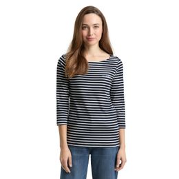 3/4-Arm-Shirt Tom Tailor, Damen, Gr. XL, navy blau sanftes wei&szlig; stripe, Single Jersey, Obermaterial: 97% Baumwolle, 3% Elasthan, gestreift, regular fit h&uuml;ftbedeckend, U-Boot-Ausschnitt, Shirts 3/4-Arm-Shirt, im Streifen-Design