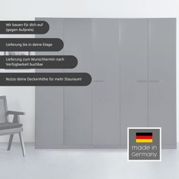 Dreht&uuml;renschrank Rauch "Kleiderschrank Schrank Garderobe TOPSELLER OTELI inkl. Inneneinteilung", grau (graumetallic, hochglanz effektgrau), B:360cm H:210cm T:54cm, Holzwerkstoff, Schr&auml;nke, Dreht&uuml;renschrank, mit zus&auml;tzlichen Einlegeb&ouml;den, optional mit Spiegel MADE IN GERMANY