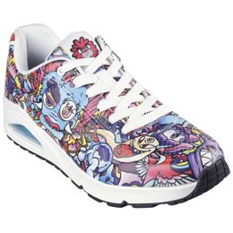 Sneaker Skechers "UNO - COLOR DOODLE", Herren, Gr. 39, bunt (multi color doodle), Lederimitat, bedruckt, Schuhe Sneaker, Keilsneaker, Schn&uuml;rschuh, Retro Sneaker mit einzigartigem Print, Topseller