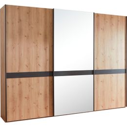 Schwebet&uuml;renschrank Wiemann "Rialto", grau (bianco, eiche, nachbildung, graphit, kristallspiegel), B:295,2cm H:236cm T:67cm, Schr&auml;nke, Schwebet&uuml;renschrank, hochwertige Dekorfront mit Spiegelt&uuml;r