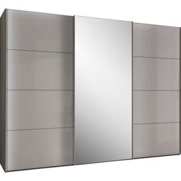 Schwebet&uuml;renschrank Wiemann "Kos", grau (havanna, dekor, glas kieselgrau, kristallspiegel), B:278,9cm H:236cm T:67cm, Glas, Holzwerkstoff, Schr&auml;nke, Schwebet&uuml;renschrank, mit Spiegelt&uuml;r und Schattenfuge