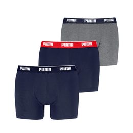 Boxershorts Puma "Puma MEN EVERYDAY BASIC BOXERS 3P", Herren, Gr. M, bunt (grau, blau), Single Jersey, Obermaterial: 95% Baumwolle, 5% Elasthan, k&ouml;rpernah, Unterhosen Boxershorts, Komfortabler elastischer Logobund