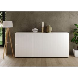 Sideboard Home Affaire "Rio Breite 181 cm, Kommode mit 3 T&uuml;ren, Anrichte", wei&szlig; (wei&szlig; hochglanz lack, front mit geriffelter struktur), B:181cm H:84cm T:42cm, FSC-zertifizierter Holzwerkstoff, Sideboards, Sideboard, geriffelte MDF-Fronten, modern u. elegant, viel Stauraum