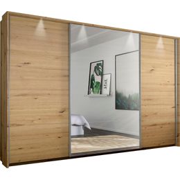 Schwebet&uuml;renschrank Rauch "Kleiderschrank Schrank Garderobe W&auml;scheschrank TOMA mit Passepartout", braun (eiche artisan), B:323cm H:214cm T:64cm, Holzwerkstoff, Schr&auml;nke, Schwebet&uuml;renschrank, inkl. Regaleinsatz sowie zus&auml;tzlichen Einlegeb&ouml;den MADE IN GERMANY