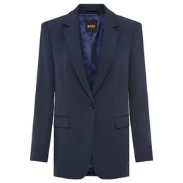 Kurzblazer BOSS Orange "Jabla Premium Damenmode", Damen, Gr. 40, dunkelblau 408, Cr&ecirc;pe, Obermaterial: 87% Polyester, 13% Elasthan, unifarben, tailliert h&uuml;ftbedeckend, Blazer Kurzblazer, aus knitterarmem Krepp