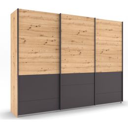 Schwebet&uuml;renschrank Rauch "Kleiderschrank Ankleide Garderobe Schlafzimmerschrank BILBAO-EXTRA", grau (graumetallic, eiche artisan), B:271cm H:210cm T:62cm, Holzwerkstoff, Schr&auml;nke, Schwebet&uuml;renschrank, in moderner Absetzung mit Griffleisten in Graumetallic MADE IN GERMANY