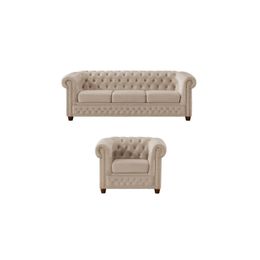 S-STYLE Chesterfield Polestergarnitur 3+1 Cleo Blink beige Ma&szlig;e (cm): B: 203 H: 72 &raquo; M&ouml;bel Kraft
