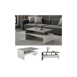 Oskar-Store Couchtisch Mike 90 x 42 cm, Beton Wei&szlig;, moderner Tisch mit Ablagen