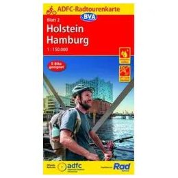 ADFC-Radtourenkarte 2 Holstein Hamburg 1:150.000, rei&szlig;- und wetterfest, E-Bike geeignet, GPS-Tracks Download