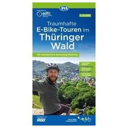 ADFC-Regionalkarte Traumhafte E-Bike-Touren im Th&uuml;ringer Wald, 1:75.000, mit Tagestourenvorschl&auml;gen, rei&szlig;- und wetterfest, GPS-Tracks-Download