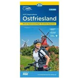 ADFC-Regionalkarte Ostfriesland, 1:75.000, mit Tagestourenvorschl&auml;gen, rei&szlig;- und wetterfest, E-Bike-geeignet, GPS-Tracks-Download