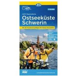 ADFC-Regionalkarte Ostseek&uuml;ste Schwerin, 1:75.000, mit Tagestourenvorschl&auml;gen, rei&szlig;- und wetterfest, E-Bike-geeignet, GPS-Tracks-Download