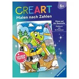 Ravensburger CreArt Malen nach Zahlen ab 5 - Zauberpapier: Dinos auf der Baustelle