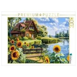 Calvendo Puzzle Cottage Haus am Wasser mit Sonnenblumenfeld davor 2000 Teile Lege-Gr&ouml;&szlig;e 90x67cm Foto-Puzzle f&uuml;r gl&uuml;ckliche Stunden