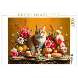 Calvendo Puzzle Katze auf Tisch mit Blumen und Obst im Stil der Alten Meister 1000 Teile Lege-Gr&ouml;&szlig;e 64x48cm Foto-Puzzle f&uuml;r gl&uuml;ckliche Stunden