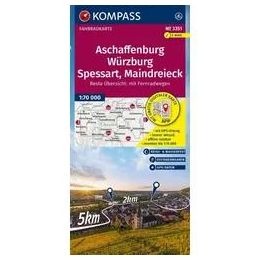 KOMPASS Fahrradkarte 3351 Aschaffenburg, W&uuml;rzburg, Spessart, Maindreieck 1:70.000