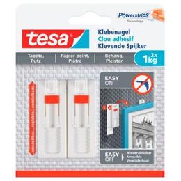 Klebenagel Tesa&reg;, f&uuml;r Tapete & Putz, Haftkraft bis 1 kg, h&ouml;henverstellbar, abl&ouml;sbar, 2 St&uuml;ck