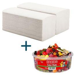 Sch&auml;fer Shop Sch&auml;fer Shop Pure Falthandt&uuml;cher, 2-lagig, wei&szlig;, 6400 Blatt + GRATIS Haribo Color-Rado 750 g Party-Box
