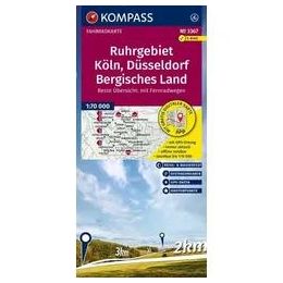 KOMPASS Fahrradkarte 3367 Ruhrgebiet, K&ouml;ln, D&uuml;sseldorf, Bergisches Land mit Knotenpunkten 1:70.000