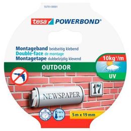 Tesa&reg; Klebeband Powerbond&reg; Outdoor, doppelseitig, f&uuml;r den Au&szlig;enbereich, wetterfest, UV-best&auml;ndig, L 5 m x B 19 mm, gr&uuml;n