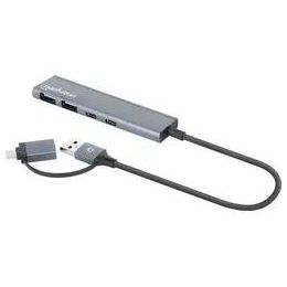 Manhattan 181075 USB-Hub 2+2 Port USB-A, USB-C&reg; USB 3.0 5 GBit/s mit Aluminiumgeh&auml;use, mit USB-C&reg; Stecker Spacegrau 181075