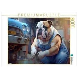 Calvendo Puzzle Bulldogge als Automechaniker 1000 Teile Lege-Gr&ouml;&szlig;e 64x48cm Foto-Puzzle f&uuml;r gl&uuml;ckliche Stunden