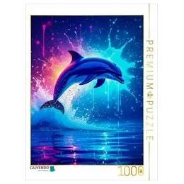 Calvendo Puzzle Leuchtender Delfin im Neonmeer 1000 Teile Lege-Gr&ouml;&szlig;e 64x48cm Foto-Puzzle f&uuml;r gl&uuml;ckliche Stunden